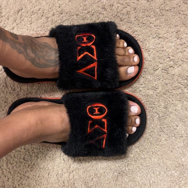 Delta Sigma Theta DST Black Plush Embroidered Women's Slipper Red ...