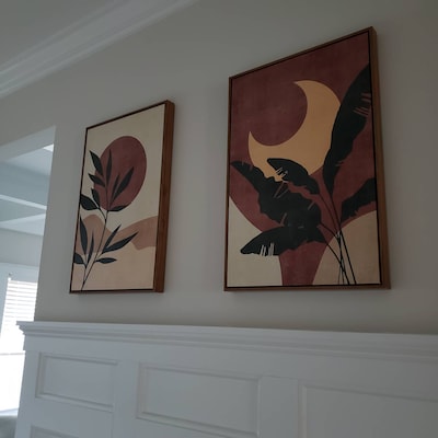 Dustinway Framed Canvas Print Wall Art Bauhaus Sun and Waves Abstract ...