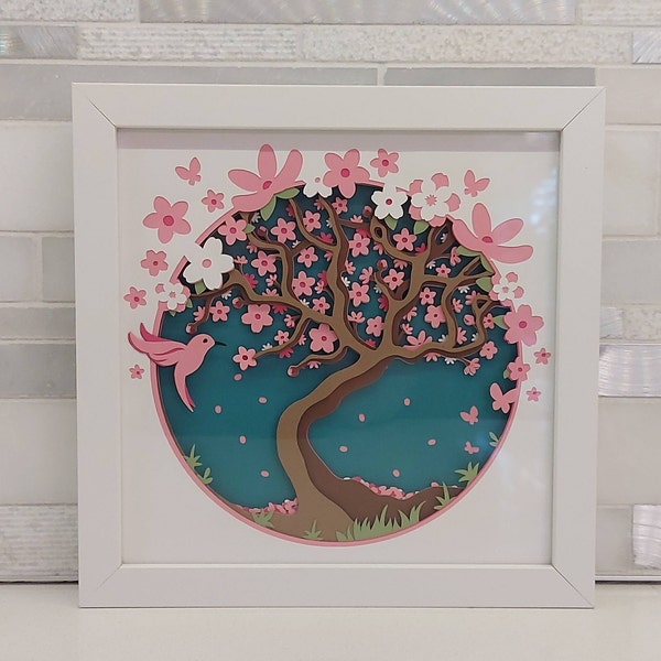 3D Cherry Blossom Shadow Box, Spring Shadow Box, Japanese Cherry Tree ...