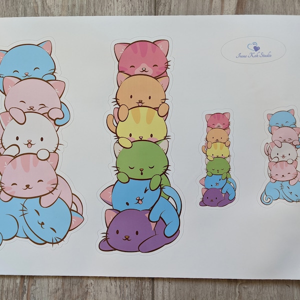 Cute Kawaii Cats Gay Pride Sticker, Lgbtq Aesthetic Rainbow Kitty Cat ...
