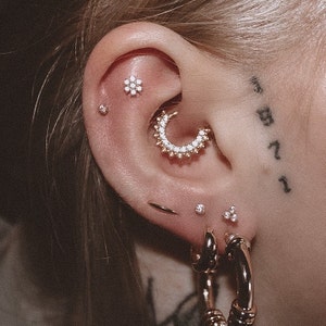 14K REAL Solid Gold Petite Skull Diamond CZ Cartilage Daith | Etsy