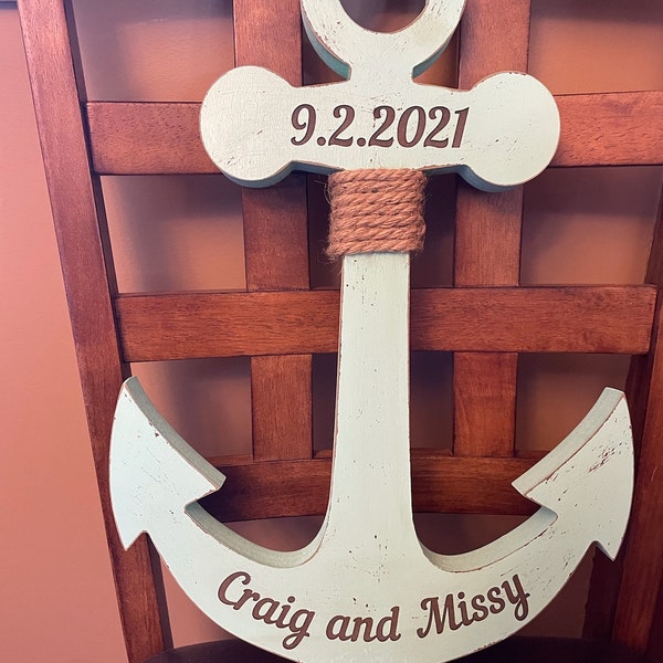 Custom Engraved Wooden Anchor, Nautical Wedding Decor, Personalized ...