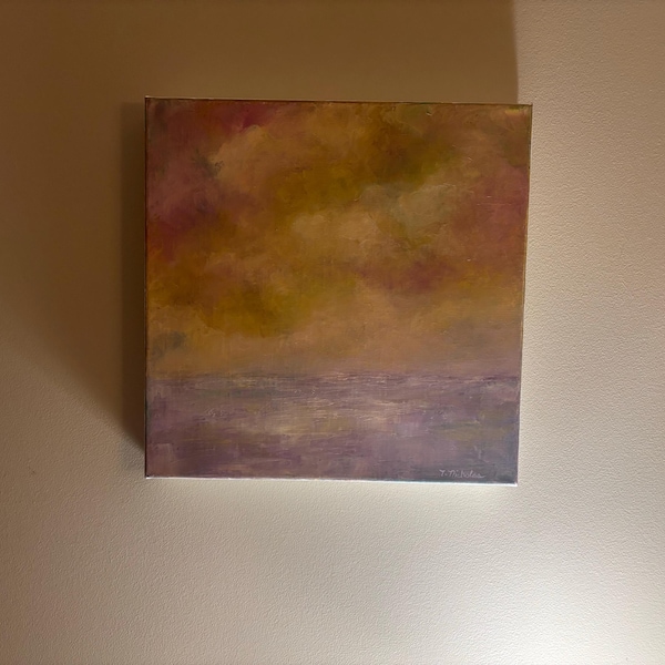 Framed Oval Painting in Vintage Frame, Original Soft Abstract Rainy Day ...
