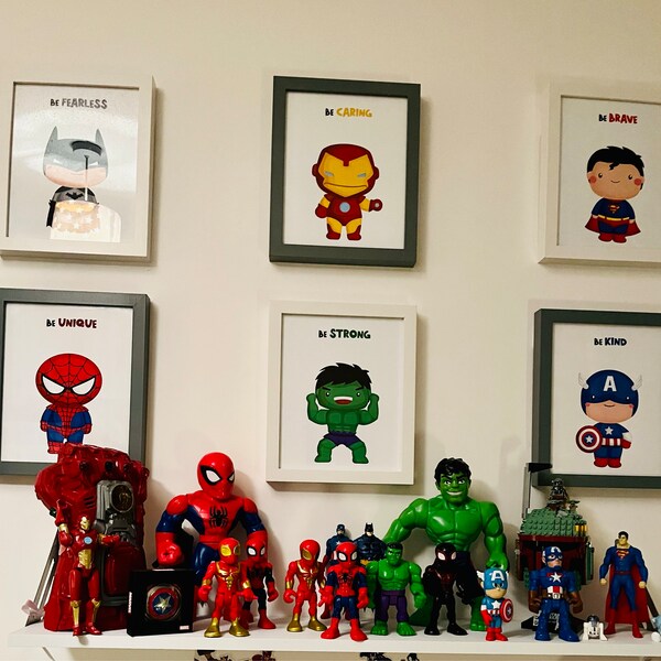 Set of 6 Superhero Prints, Superhero Nursery Prints, Boys Wall Art ...
