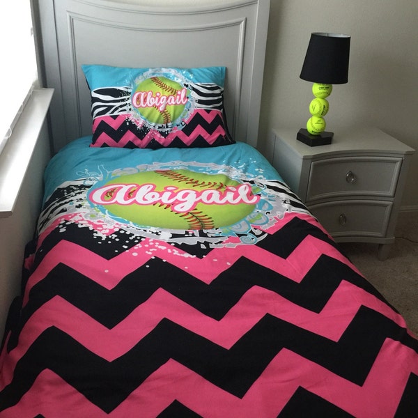 Softball Custom Bedding - Chevron and Zebra Softball Bed - Personalized ...