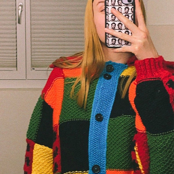 Cardigan Sweater Oversized Patchwork Sweater - Etsy
