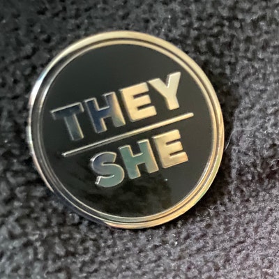 They She Pronoun Pin Silver or Gold 1-inch Round Hard Enamel Nonbinary ...