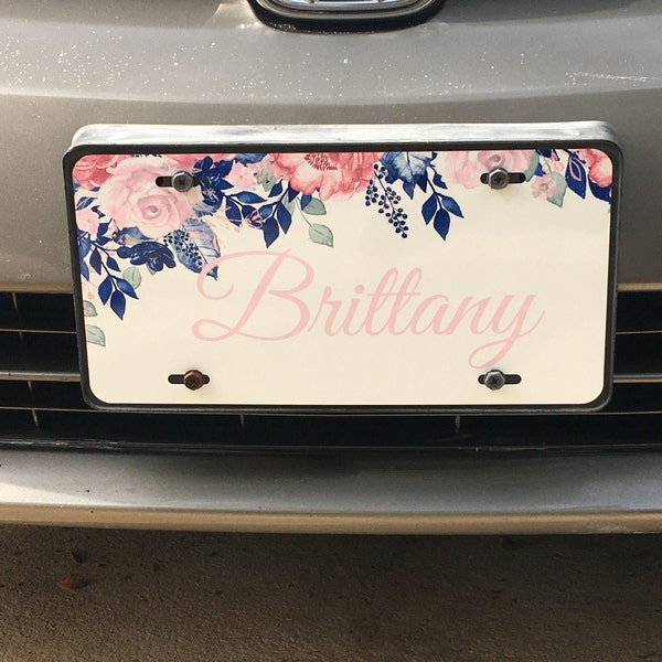 PINK Floral License Plate-monogram Car Tag, Front License Plate ...