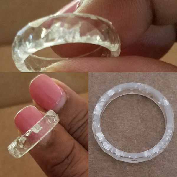 Resin Ring - Clear Eco Resin Faceted Ring With Silver Flakes - Resin ...