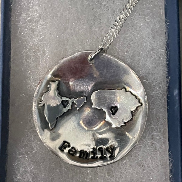 Two State or Countries on One Disc Pendant in Copper or Sterling Silver ...
