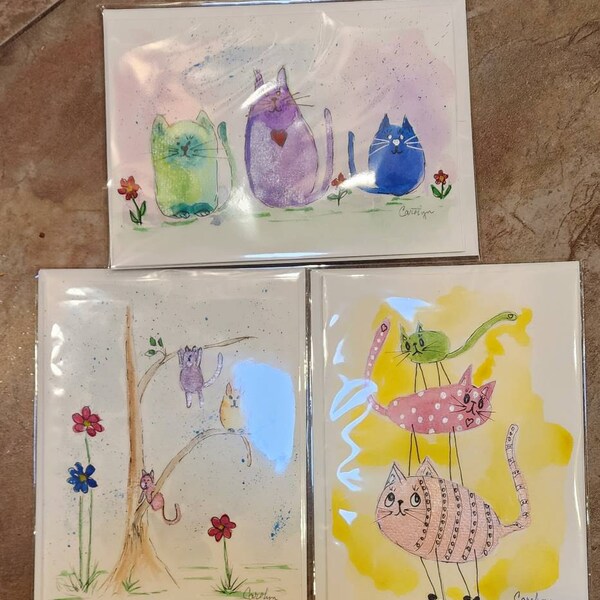 Two 5x7 Gorgeous Hand Painted Floral Watercolor Cards Notes Stationary ...