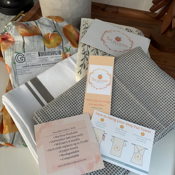 Neutral Ticking Stripe Kitchen Towels With Ruffle, Stay Put Towel, Dish ...