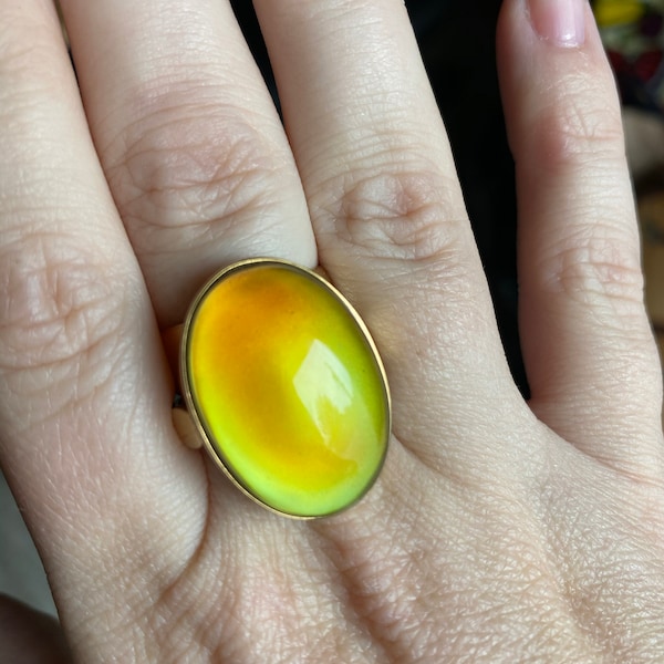 Golden Ring of Wishes - Mood Ring - 25x18 Mm - 24k Gold Plated Sterling ...