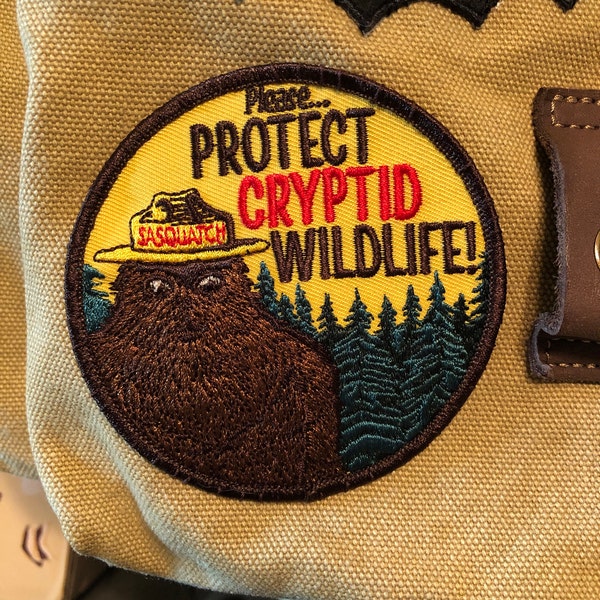 Cryptid PSA Patch - Cryptozoology Tracking Society Bigfoot Sasquatch Badge NPS Smokey the Bear ...