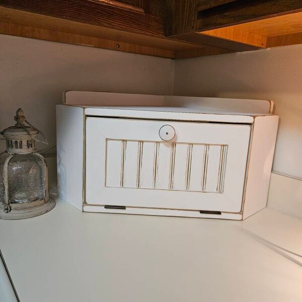 Corner Solid Wood Bread Box, Wood Breadbox, Corner Breadbox, Country ...