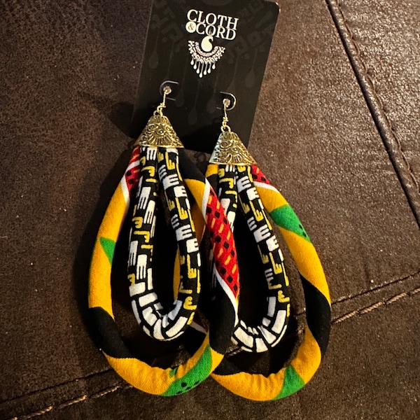 Kente Earrings | African Earrings | Double Loop Kente Ankara Earrings ...