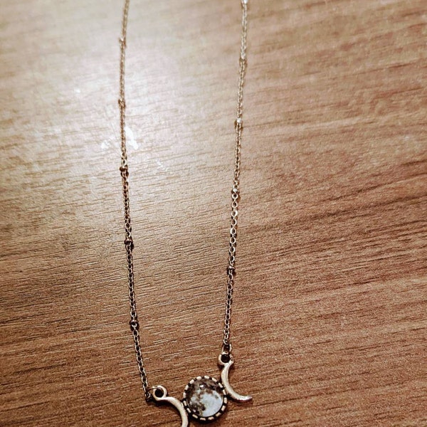 Dainty Triple Moon Necklace, Silver Moon Phase Charm, Celestial Jewelry ...