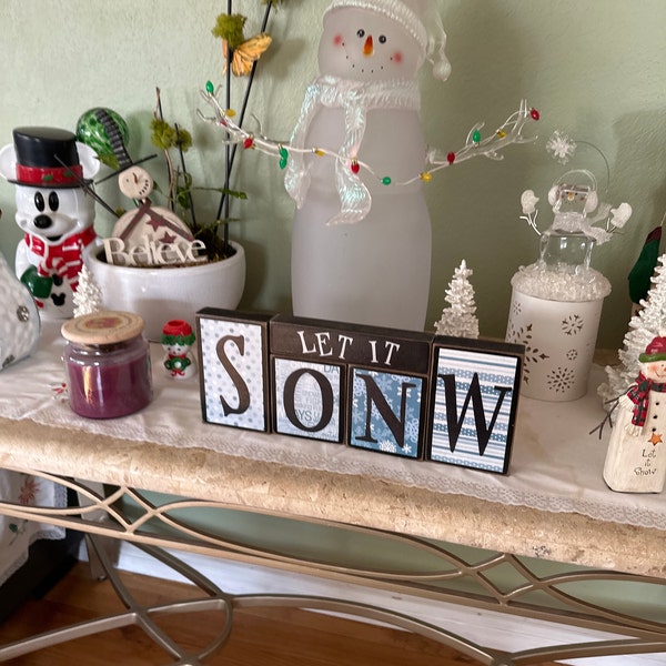Wood LET IT SNOW Block Set - Wood Sign - Seasonal Winter Home Decor - Etsy