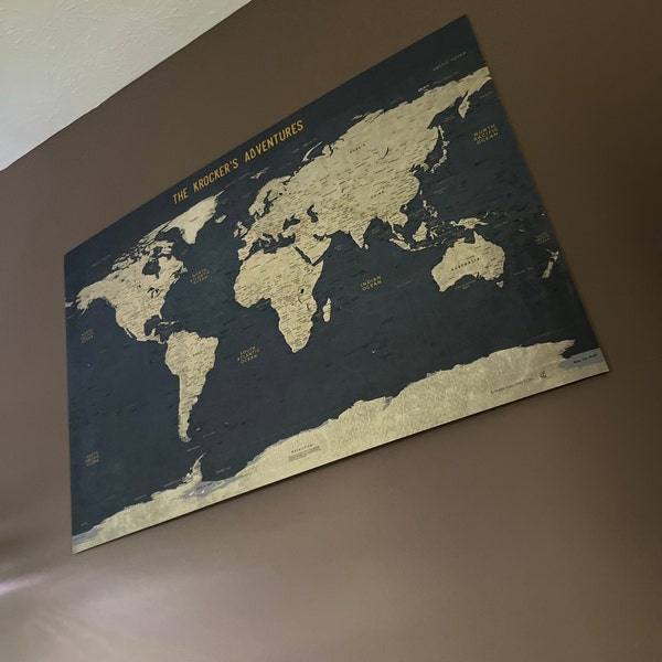 Large World Map Push Pin Executive Style 24x36 or 24x16 Customized Pin ...