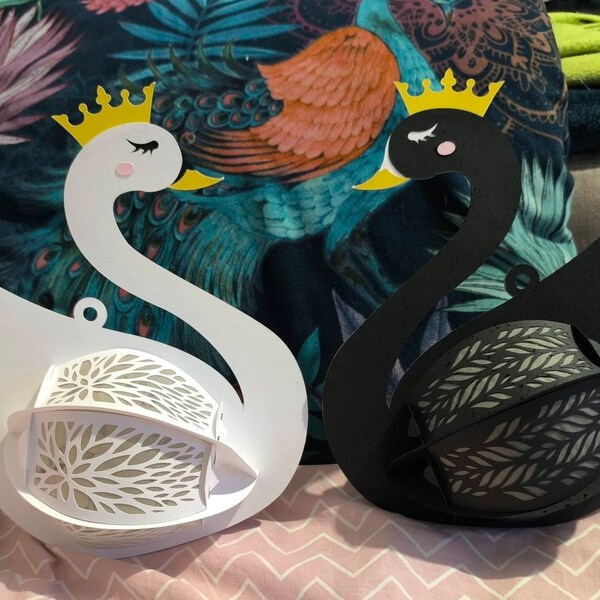 Love 1 Swan Couple Box SVG for Cricut Projects, 3D Papercut Light Box ...