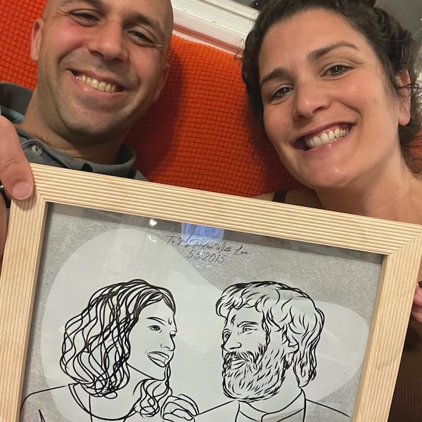 Custom Couple Line Art Portrait, Custom Couple Gift, Engagement Drawing ...