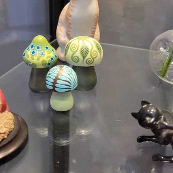 3 Hand Painted Wooden Fungi, Mushrooms, Toadstools, Botanical Themes ...