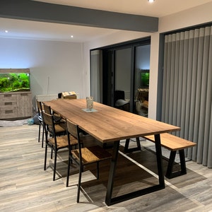 Dining Table Bench Trapezium Steel Metal Geometric Legs Dine Table ...