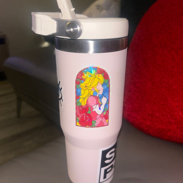 Princess Peach Stained Glass Window Holographic Sticker - Etsy