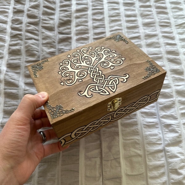 Wooden Box, Carved With Viking Patterns, Celtic Chest, Yggdrasil, Tree ...