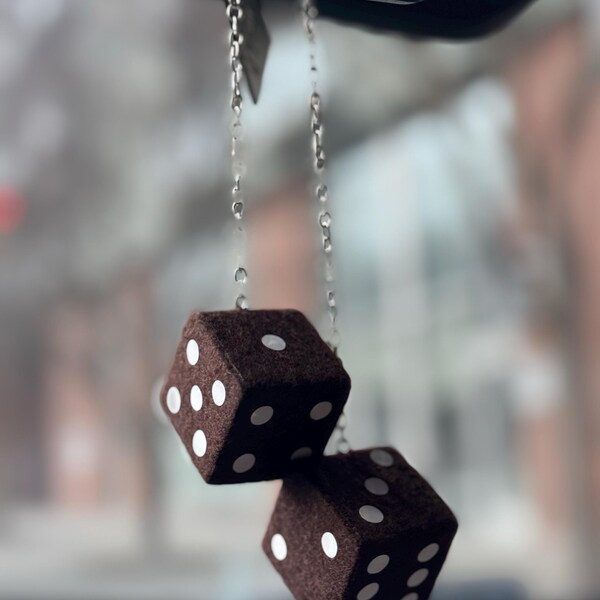 Black Fuzzy Dice With Blue Sparkle Hearts and Chain or Cord / Car ...