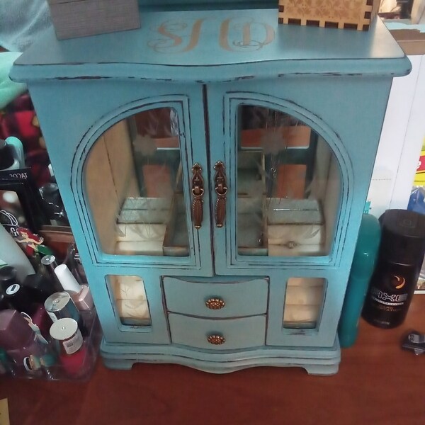 Navy Blue Wood Wall Display Shelf Shadow Box Americana Farmhouse Chic ...