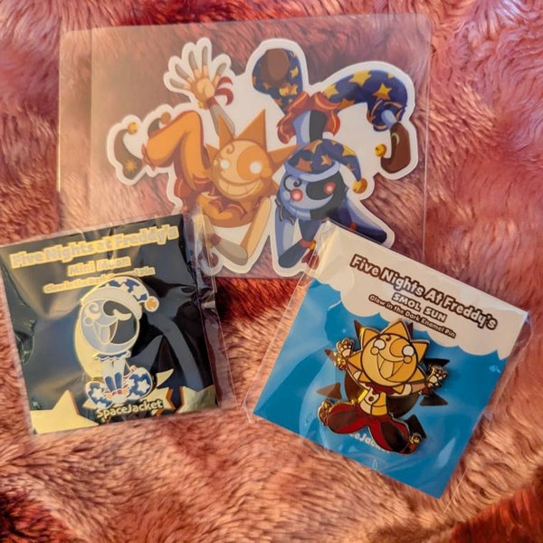 FNAF Smol Sun and Mini Moon Glow-in-the-dark Enamel Pins + Free Sticker ...