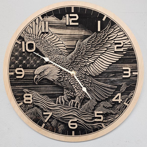 3D Illusion Eagle Clock - Laser Ready PNG Digital File for Engraving ...
