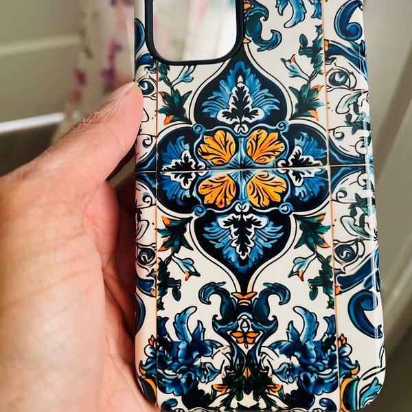 Phone Case in Vintage Floral Tile Design, Tough Protective Cover for ...