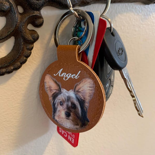 Personalized Pet Portrait Keychain: Custom Leather Dog Memorial Gift - Etsy