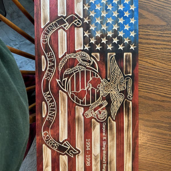 Classic United States Marine Corps EGA Flag Custom Made From Pine Wood ...