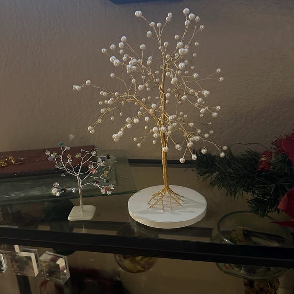 Handmade Green Resin Leaf Tree Copper Wire Sculpture With Marble Base ...