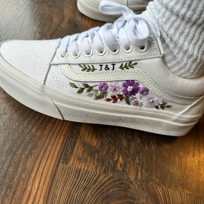 Custom Wedding Shoes, Bridal Flowers Embroidered Vans, Wedding Flowers ...