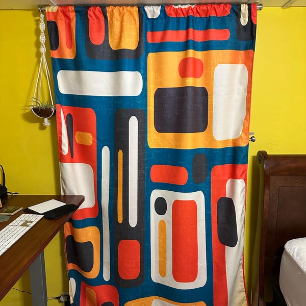 Mid Century Modern Curtain Panels, Colorful Print Curtains, 70s Retro Window Drapes, Retro ...