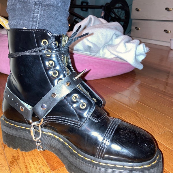 Unisex Spike Leather Bootstrap W/ Chain FREE SHIPPING / SINGLE Boot ...