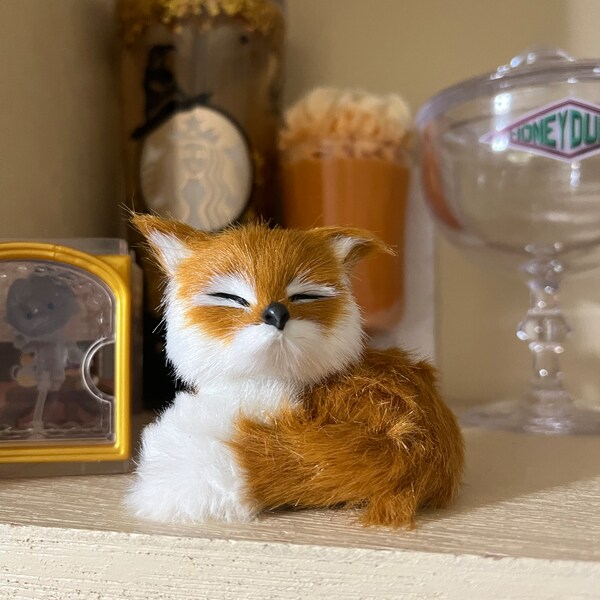 Lifelike Persian Cat Figurine Realistic Animal Plush Furry Mini Kitten ...