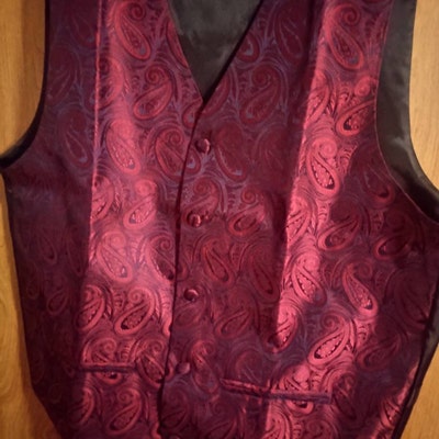 Burgundy Wine Black Paisley Men's Vest Longtie and Pocket Square 3pcs ...