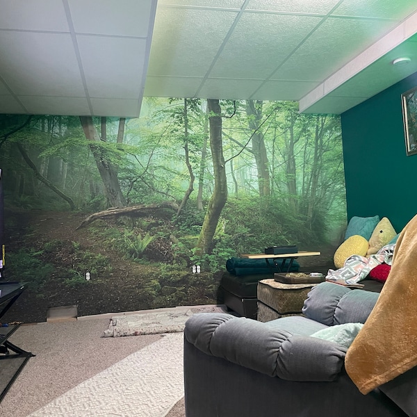 Forest Wall Mural Nature Removable Wallpaper Green Tree in Deep Forest ...