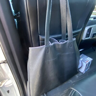 Extra Large Black Leather Tote Bag , Oversized Work and Travel Computer ...