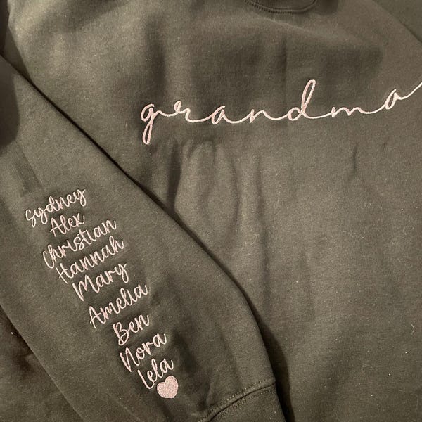 Custom Grandma Sweatshirt With Grandkids Names on Sleeve, Personalized Granny Hoodie, Gramma ...