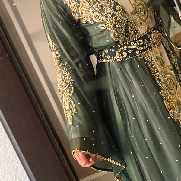 Sale Dubai Moroccan Kaftan Fish Cut Arabic Abaya Maxi Hand Beaded ...