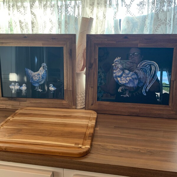 Choose Your Color Blue or Red Willow Hen and Chicks Art Print Country ...