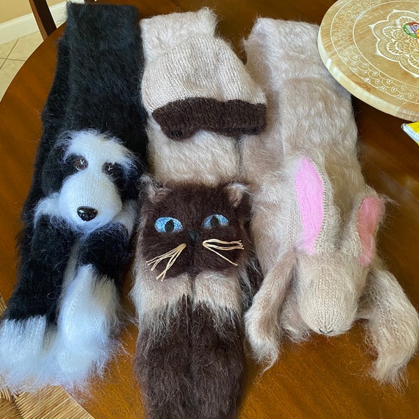 Knitted Rabbit Scarf / Animal Scarf / Fuzzy White Soft Scarf / Pet ...
