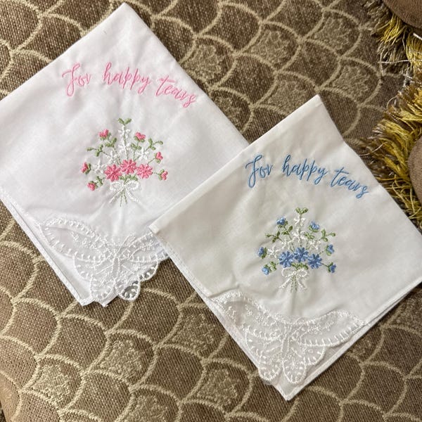 Custom Wedding Flower Handkerchief 'for Happy Tears' - Personalized ...