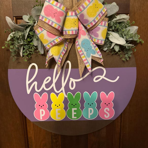 Happy Easter Front Door Decor | Easter Welcome Sign | Hello Peeps ...